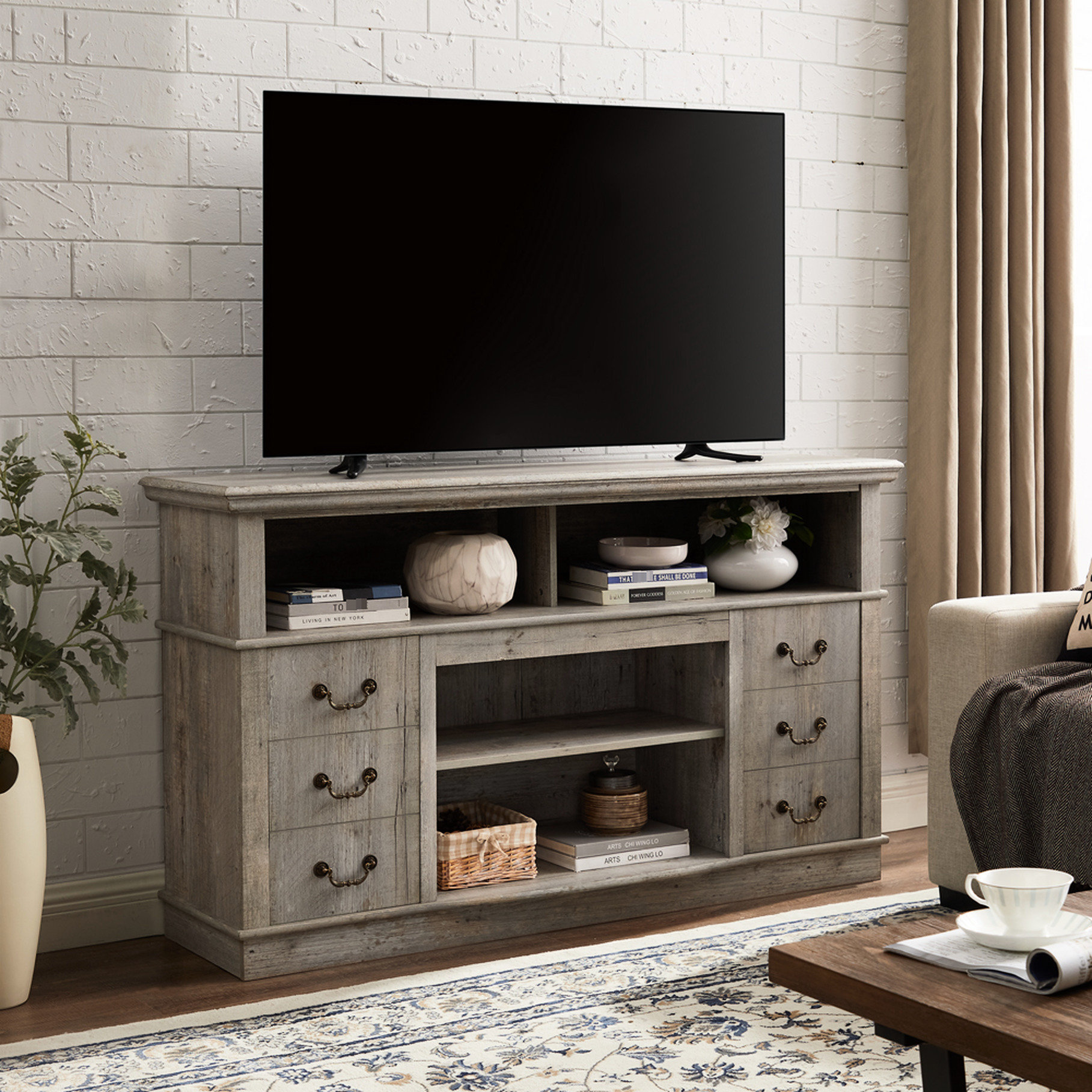 George Oliver Traditional Tv Media Stand Rustic Entertainment Console ...