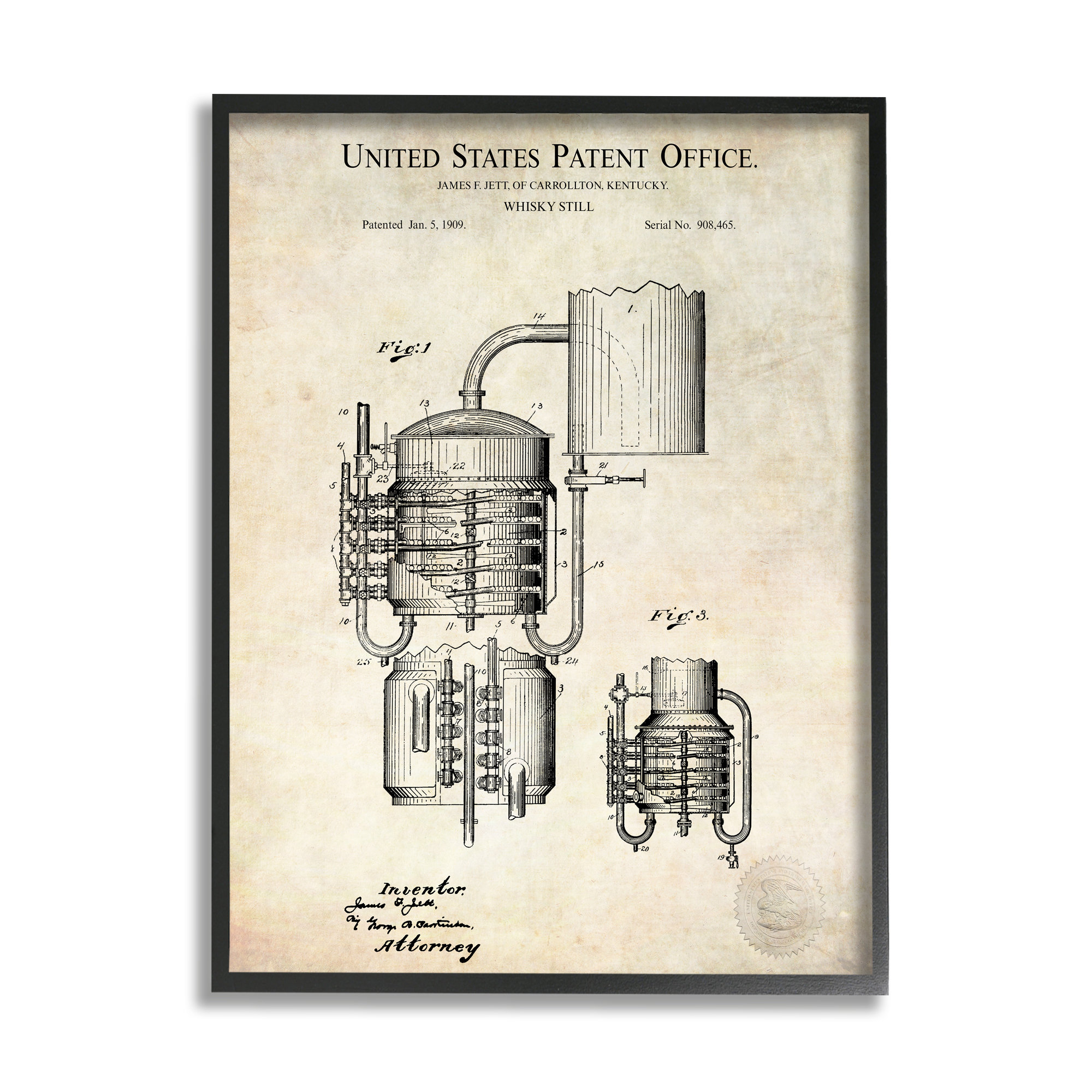 Stupell Industries Vintage Whiskey Still Liquor Detailed Blueprint ...