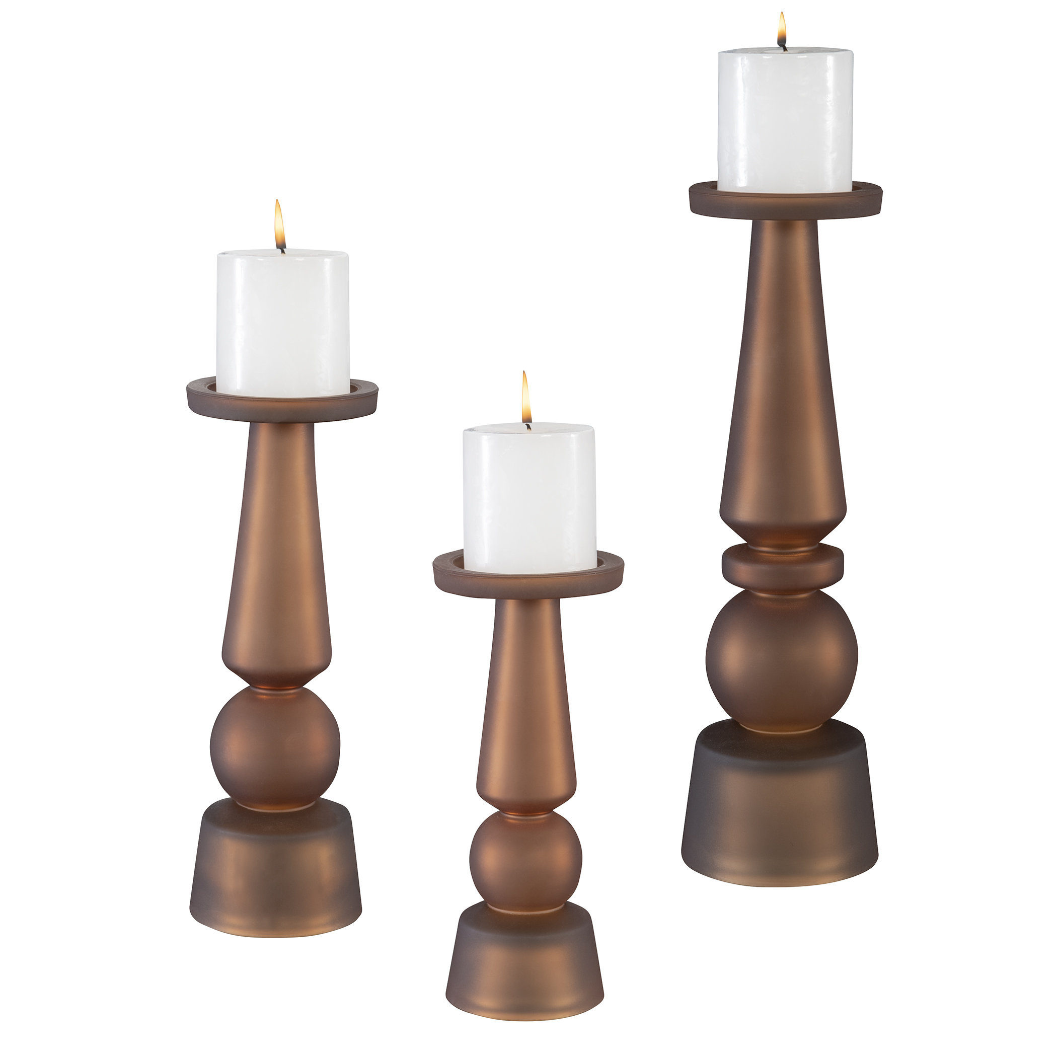 Red Barrel Studio® 3 Piece Glass Tabletop Candlestick Set with Candle ...