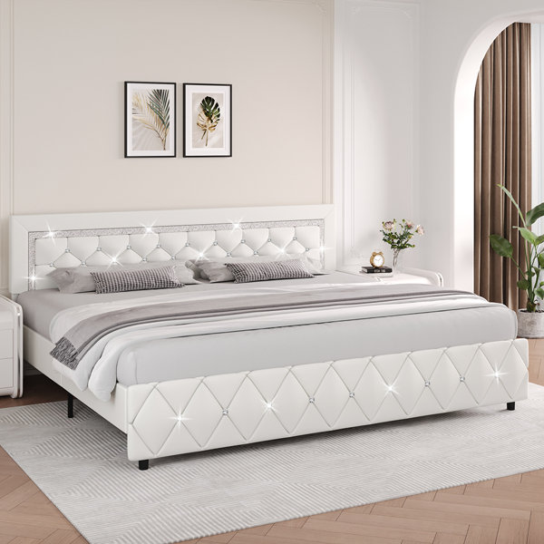 House of Hampton® Bed Frame, Upholstered Bed Frame with Diamond Tufted ...