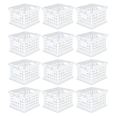 Sterilite Stackable Plastic Storage Open Crate Bin Organizer Box, White ...