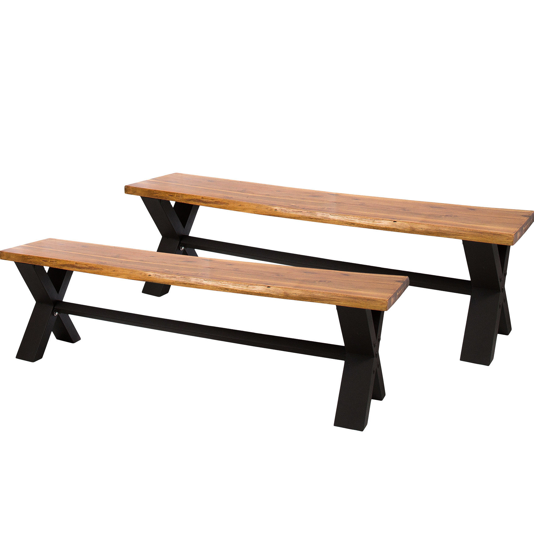 17 Stories Wood & Iron Dining Bench, Top, Rustic Metal Legged ...