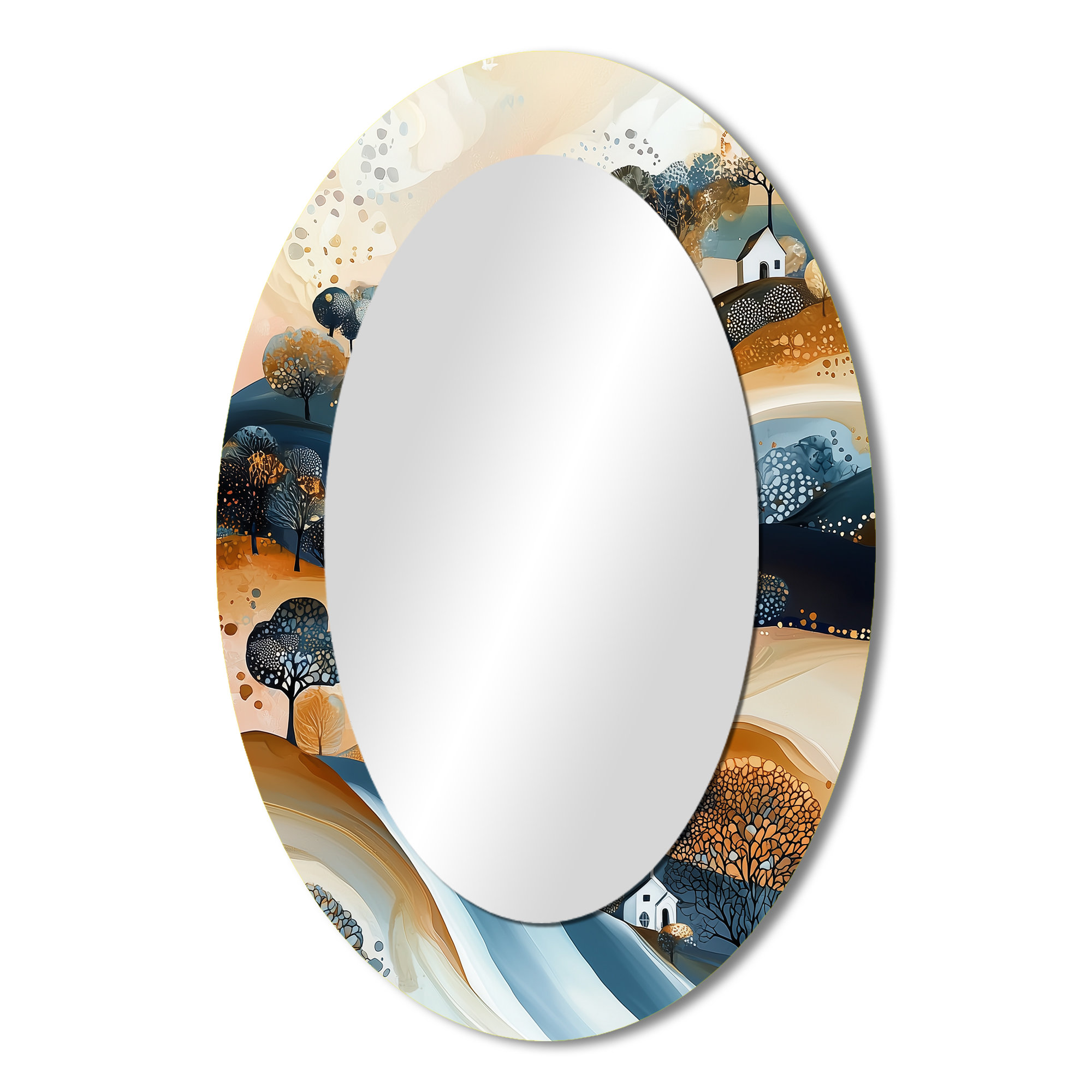 Ivy Bronx Beige And Blue Minimalism Explosion Landscape I - Modern Oval ...