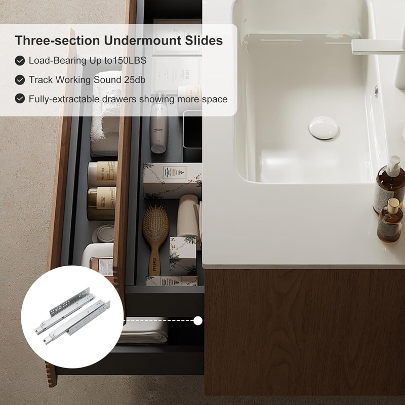 Latitude Run® 36" Floating Bathroom Vanity with Sink, Ceramic ...