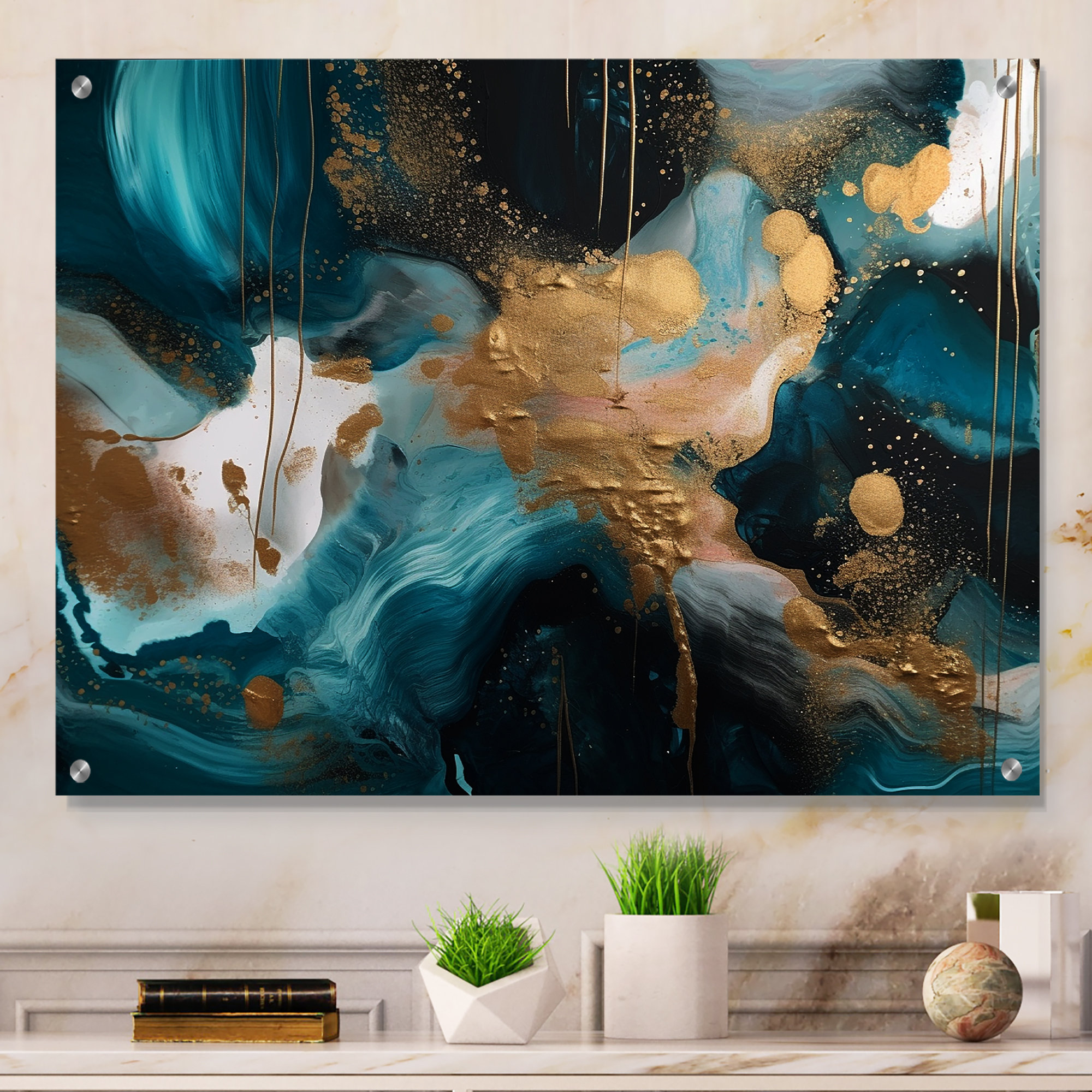 Latitude Run® Green And Gold Mysterious Marble II - Abstract Marble Acrylic Wall Art Glass | Wayfair