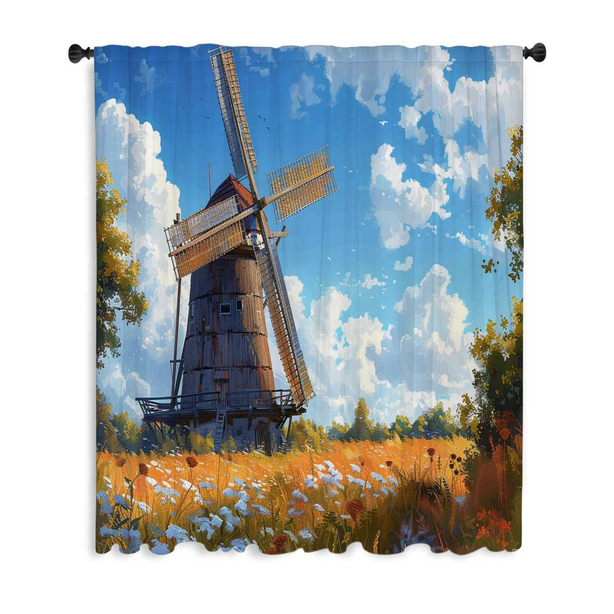 VisionDecor Windmill Window Curtains, Landscape Blockout & Sheer ...