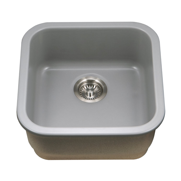 Houzer Platus 19 in Fireclay Undermount Square Bar Sink with Strainer ...