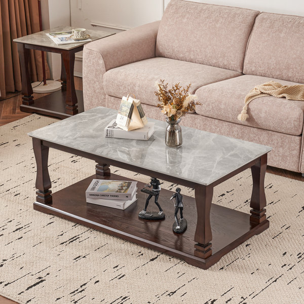 Ivy Bronx Solid Wood Rectangular Coffee Table with Storage Shelf for ...