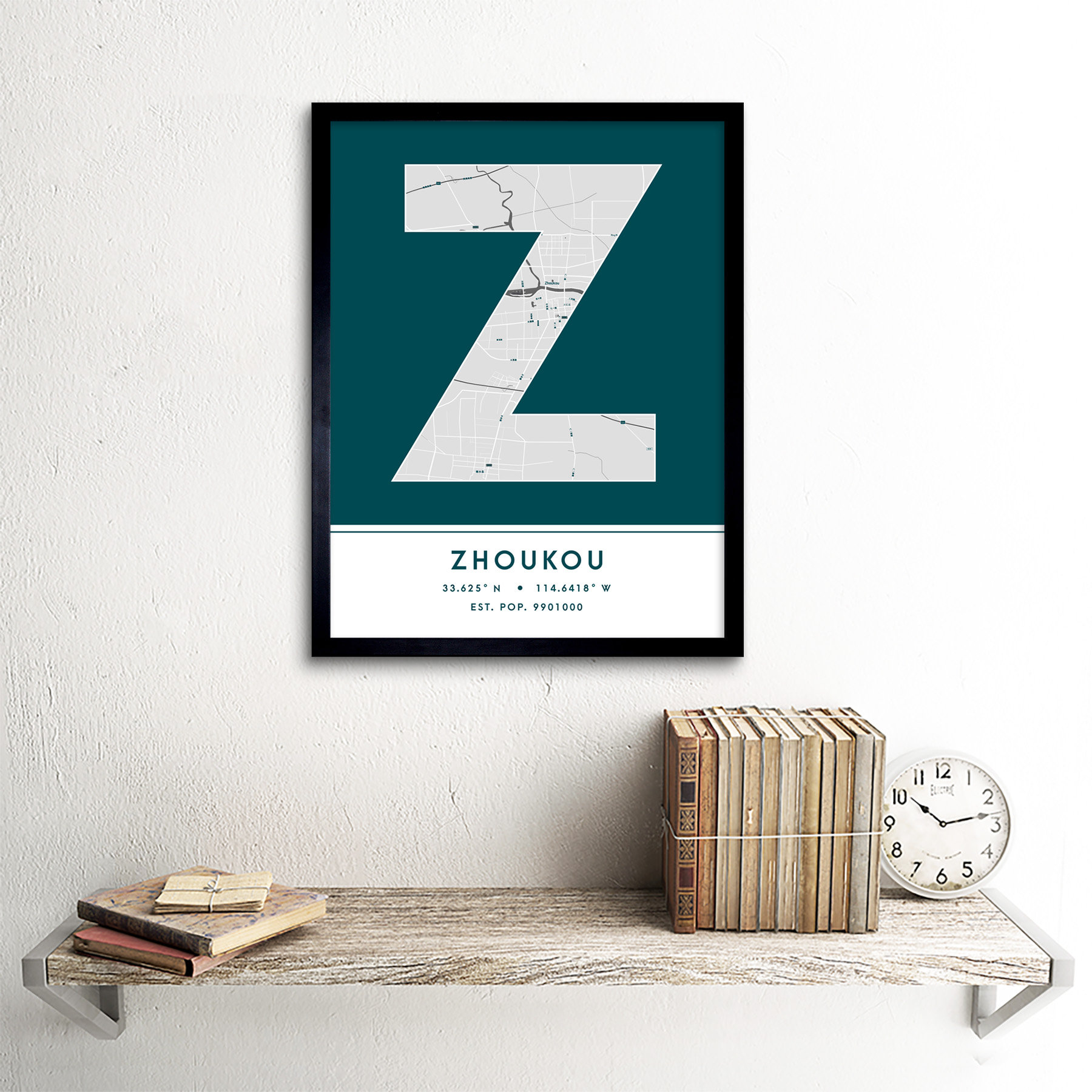 Wee Blue Coo Zhoukou China City Map Teal Colour Block Modern Typography ...