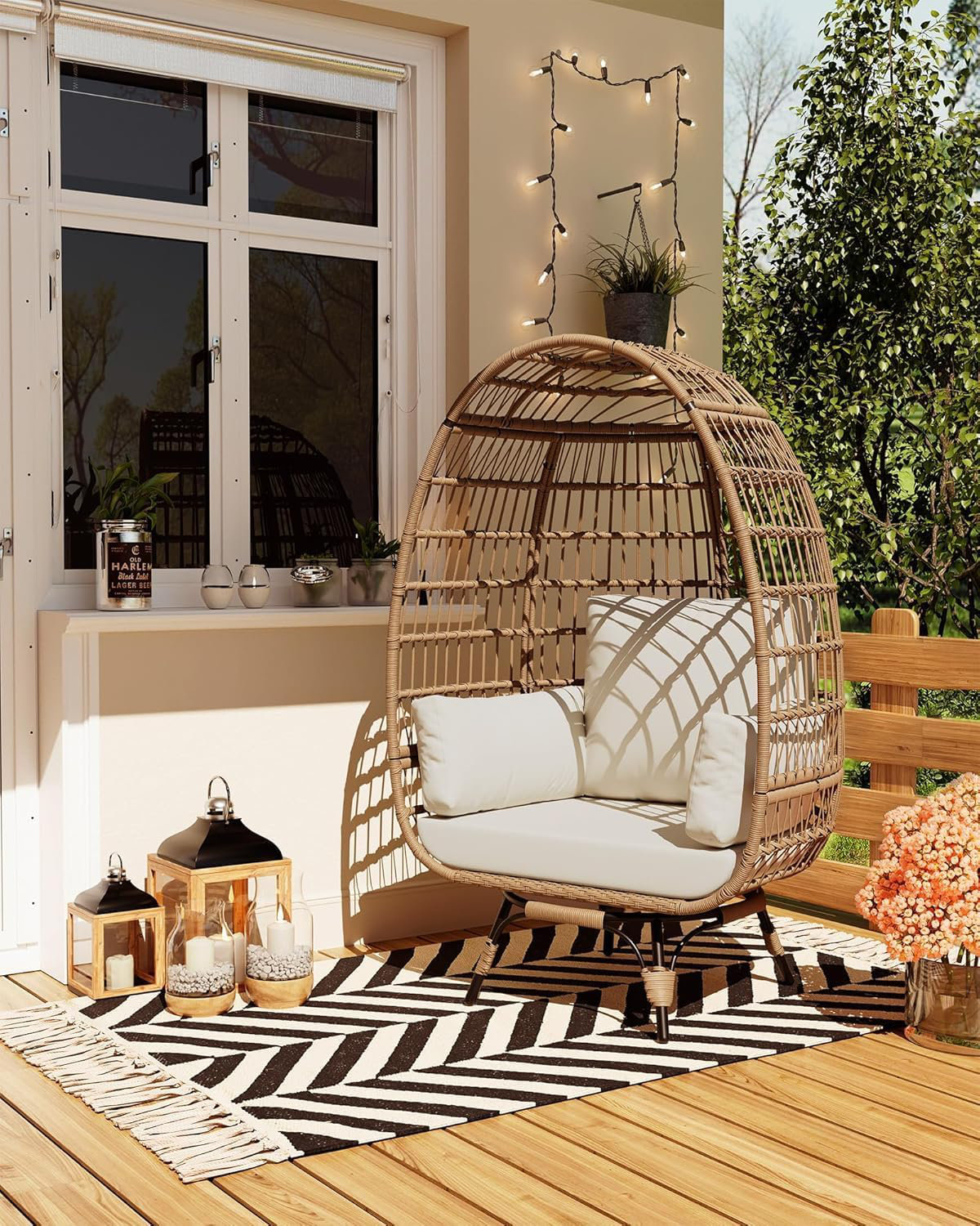 Homhougo 360° Swivel Egg Chair Oversized Patio Rotating Basket Chair ...