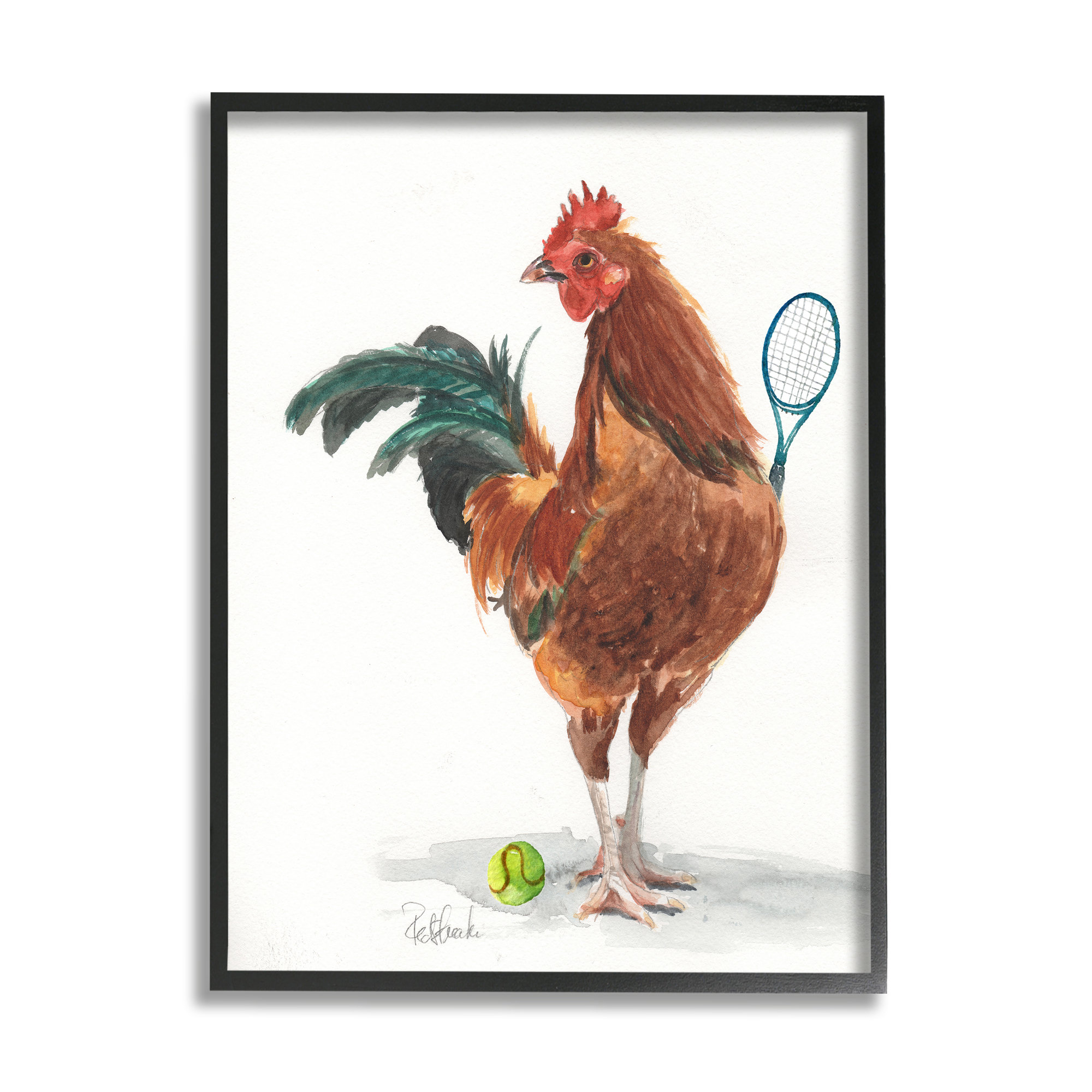 Stupell Industries Hen Playing Tennis Athletic Farm - Wayfair Canada