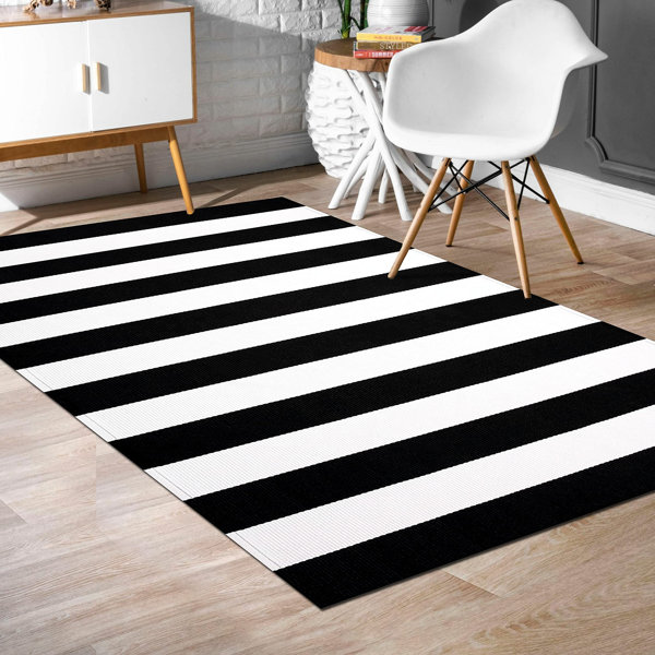 Red Barrel Studio® Black White Striped Rug -3X5 Front Door Mats Outdoor ...