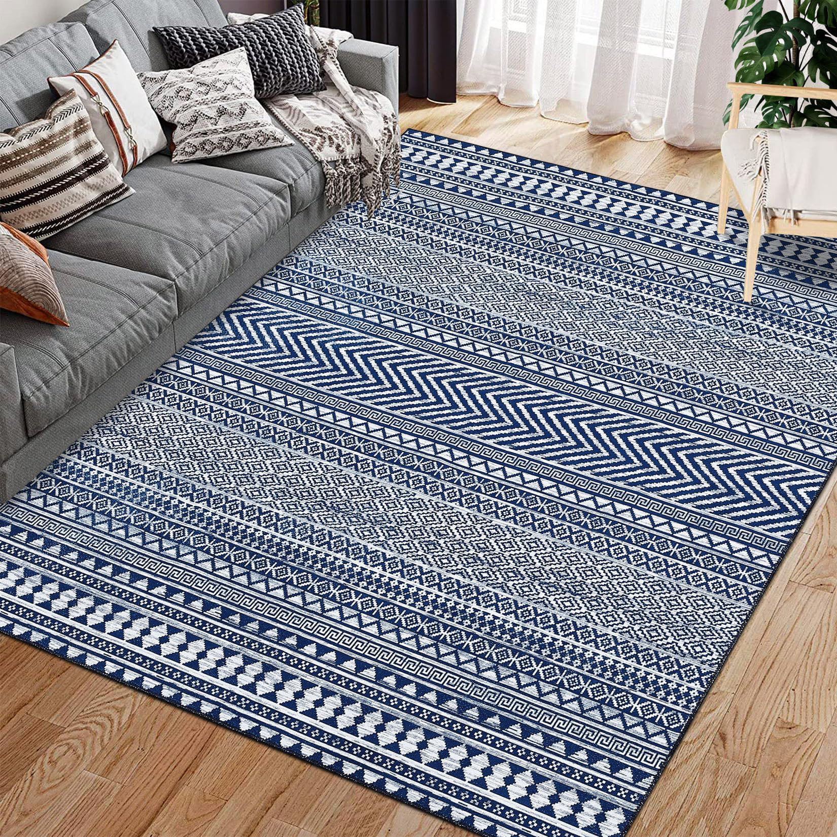 Union Rustic Navy Runners Long Bathroom Rug Washable Runner Rug Non ...