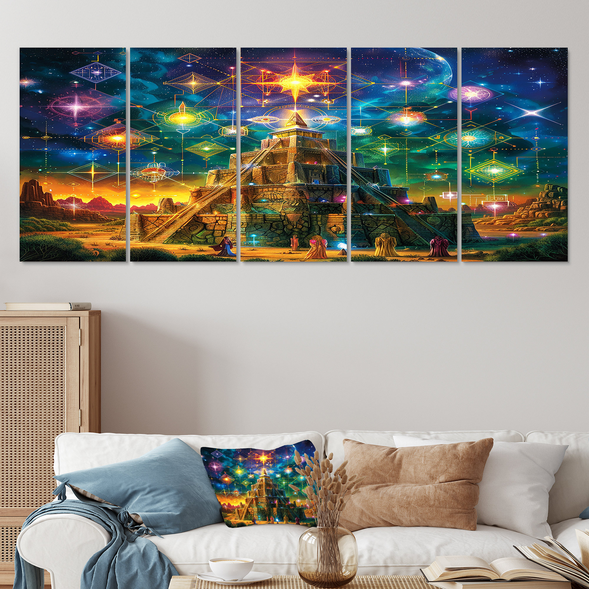 Design Art Rainbow Magic Pyramid - Abstract Landscape Wall Art Canvas 5 ...