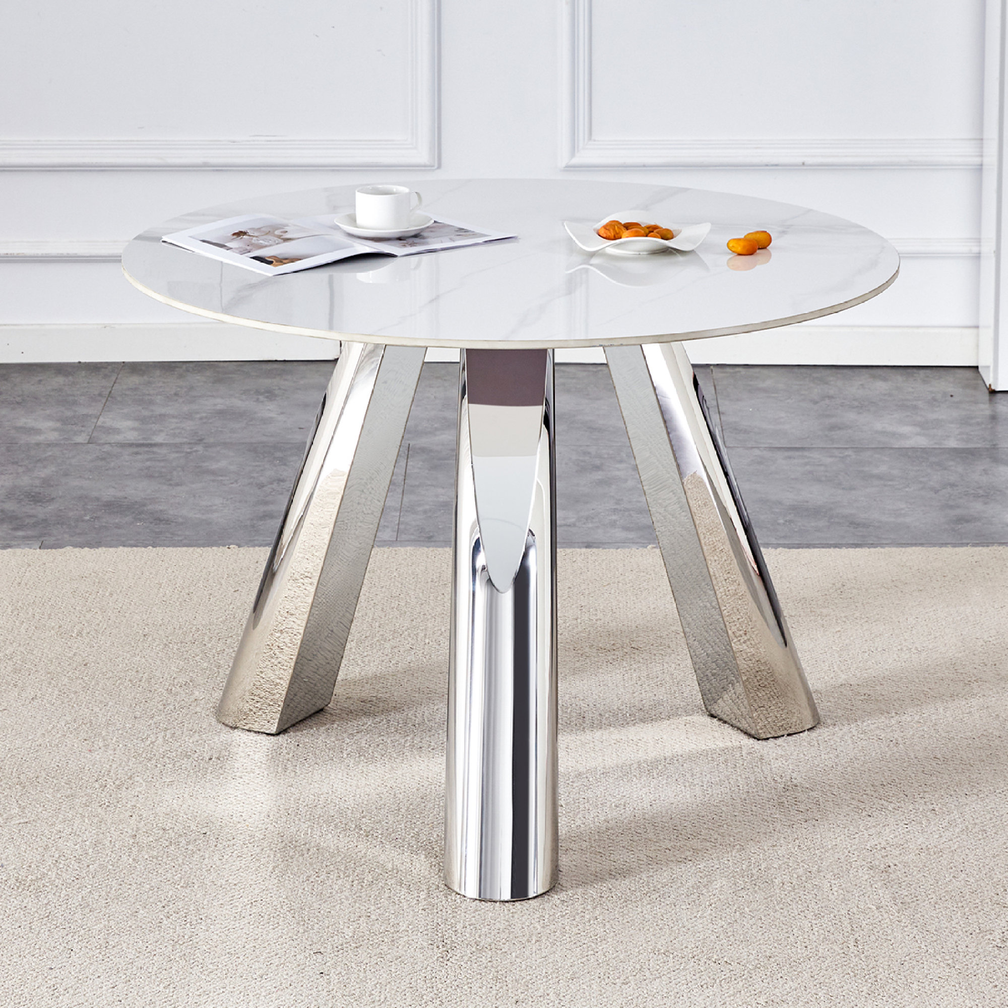 Bailongdoo Stylish 42-inch Round Table With Marble Top And Stainless ...