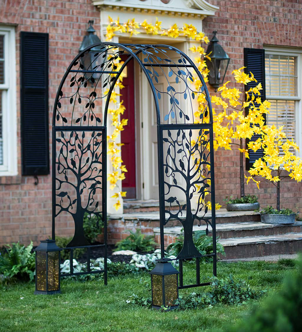 Plow & Hearth Metal Arched Garden Arbour with Tree of Life Design ...