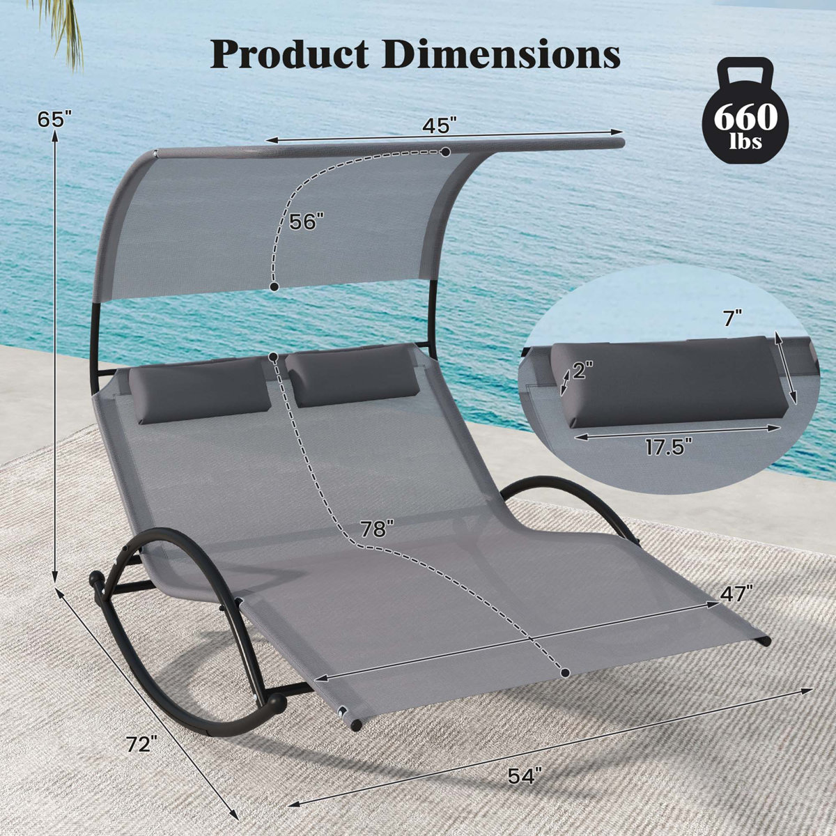 Arlmont & Co. Outdoor Dual Rocker Sunbed 2-person Canopied Lounger With ...