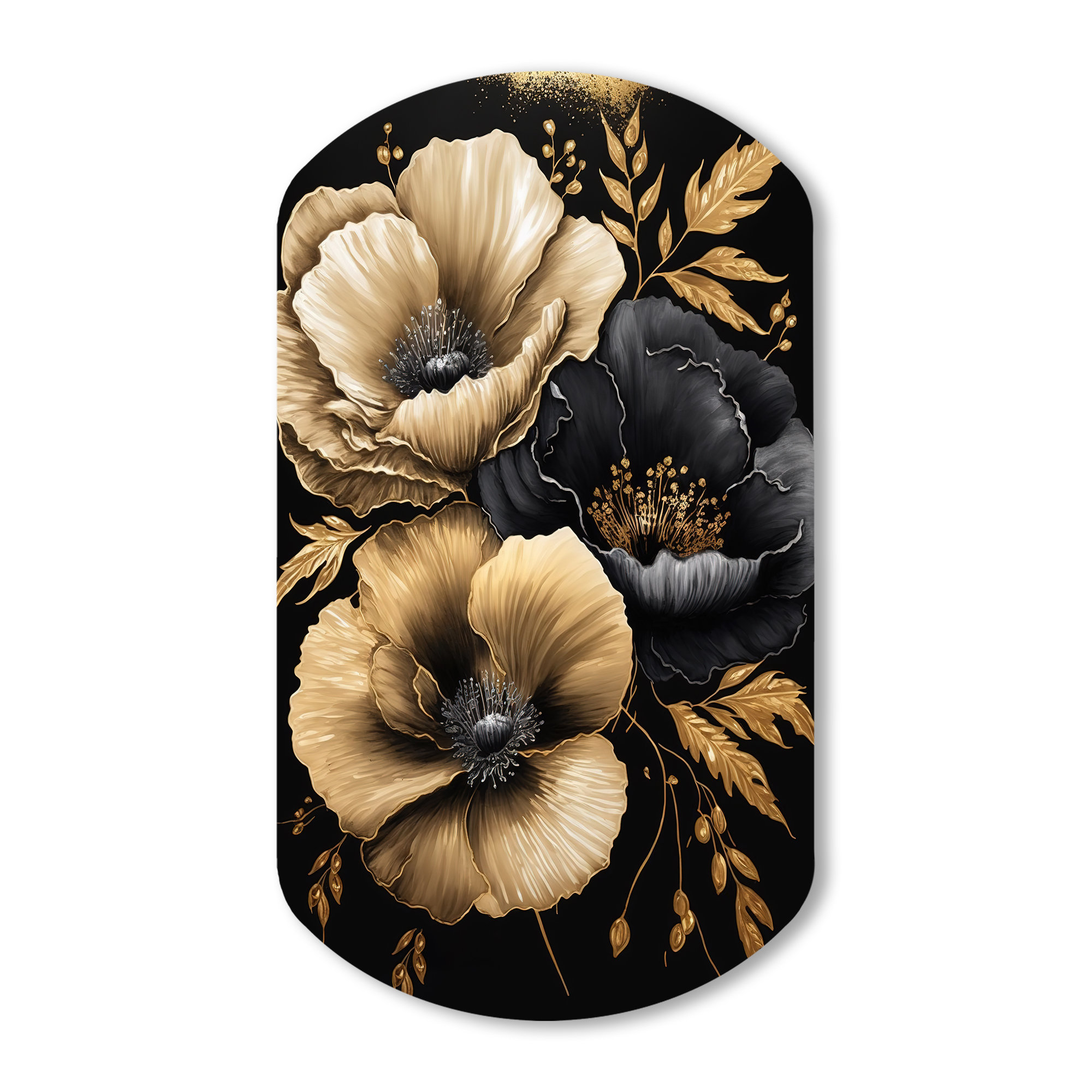Design Art Black And Gold Hibiscus II - Hibiscus Cylinder Shape Assymterical Metal Wall Art ...
