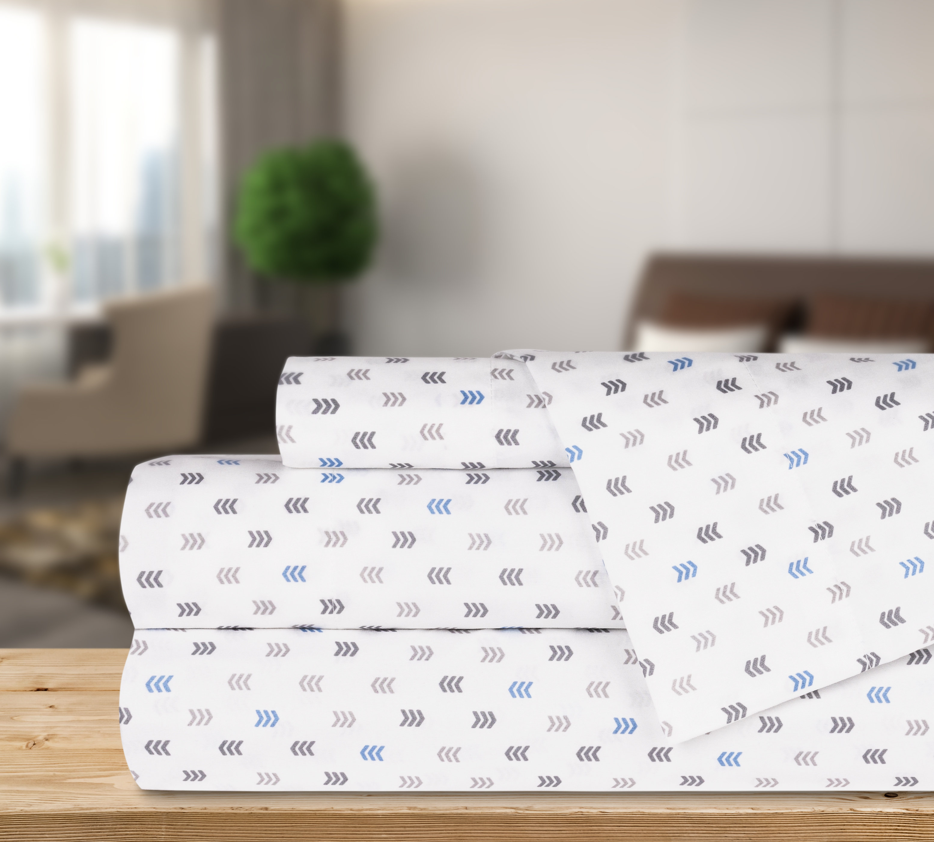 Safdie & Co. Inc. Printed Little Arrows Geometric Microfiber Sheet Set ...