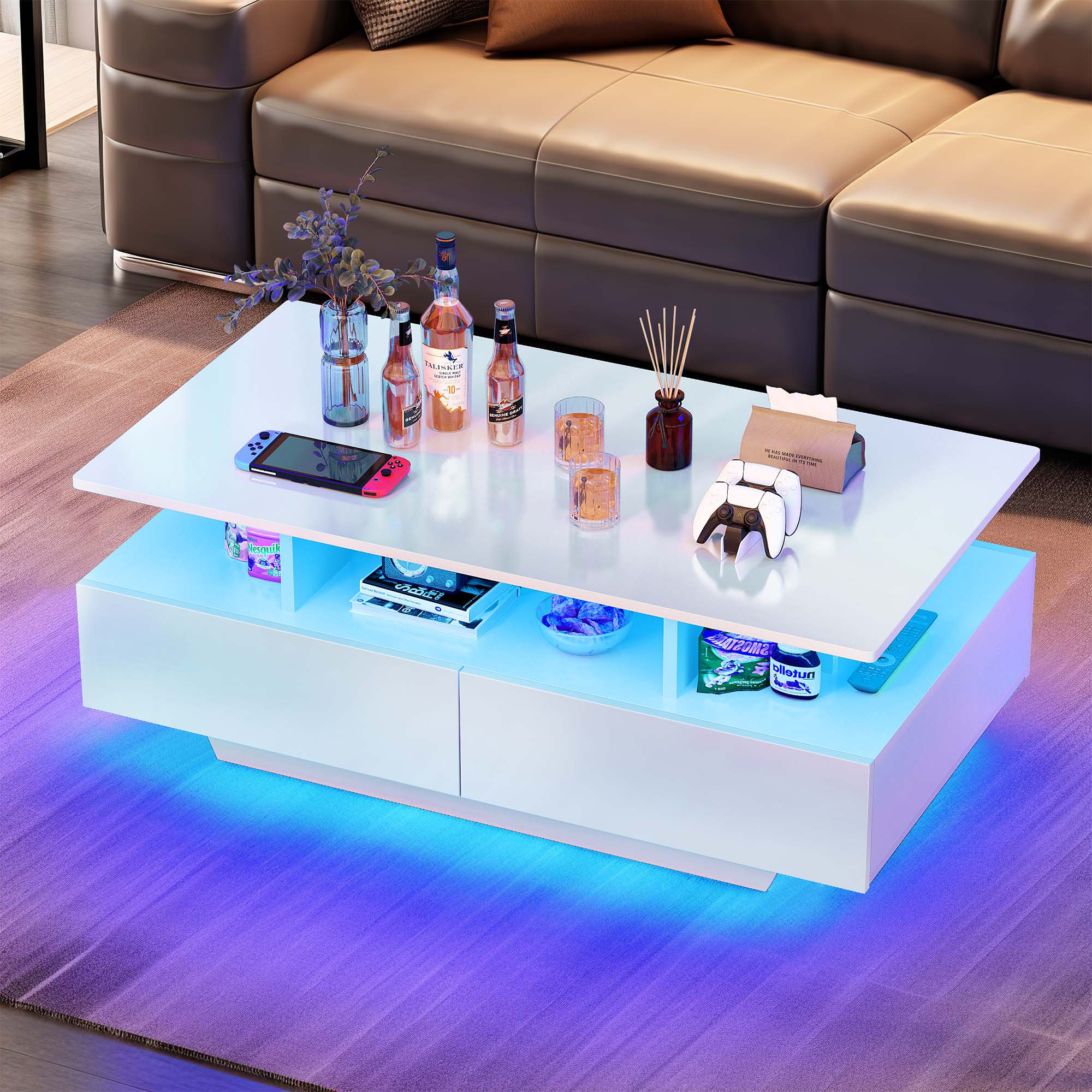 Wrought Studio™ Ellise LED Coffee Table with 4 Drawers & Reviews | Wayfair