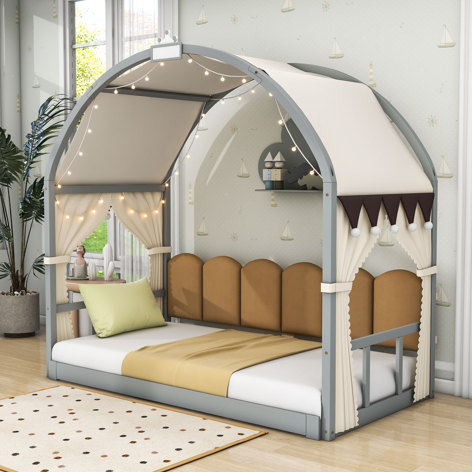 Harriet Bee Twin Ground-Level Canopy DayBed with Integrated Tent and ...