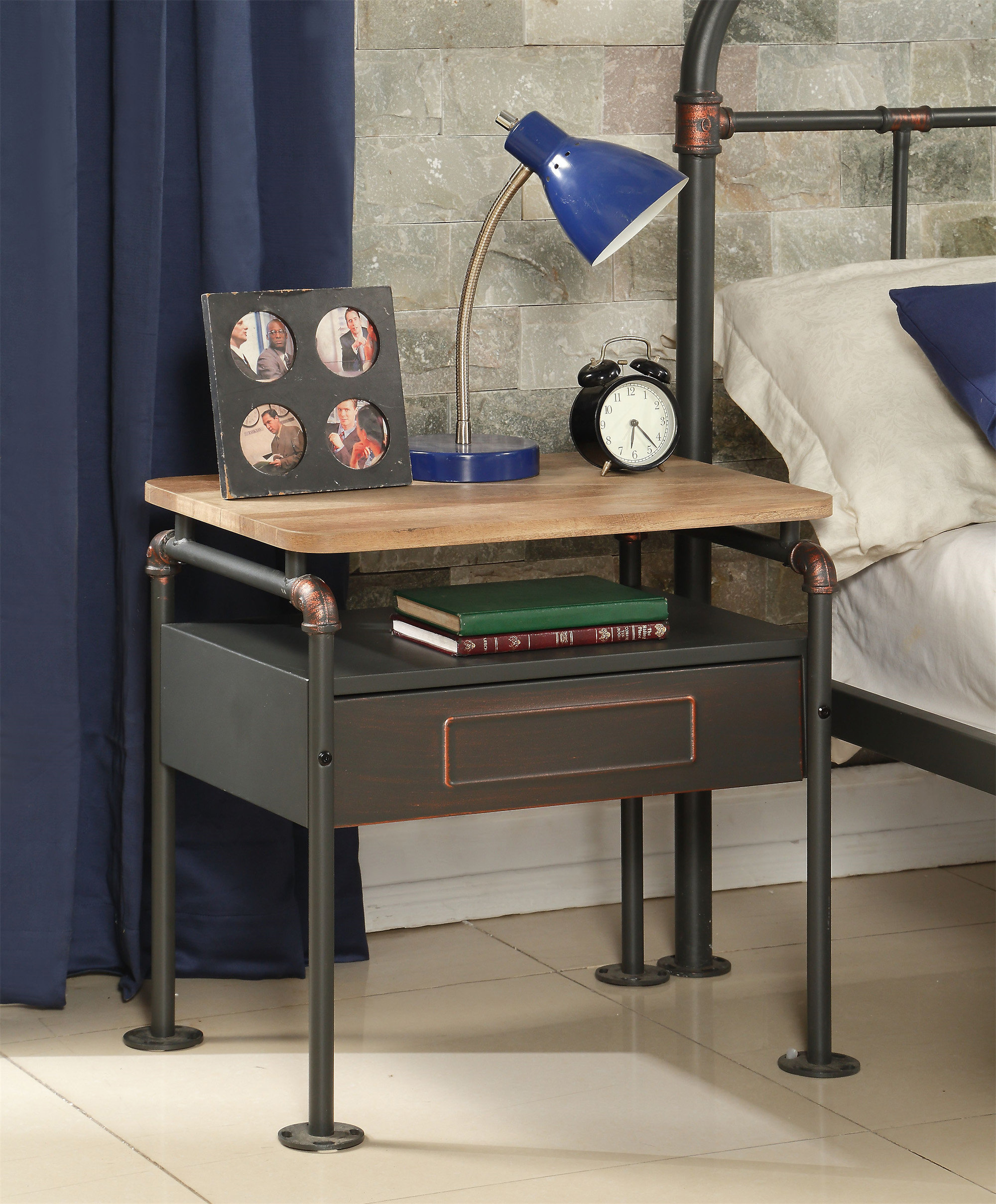 Williston Forge Nicipolis Antique Oak & Sandy Grey Finish Nightstand ...