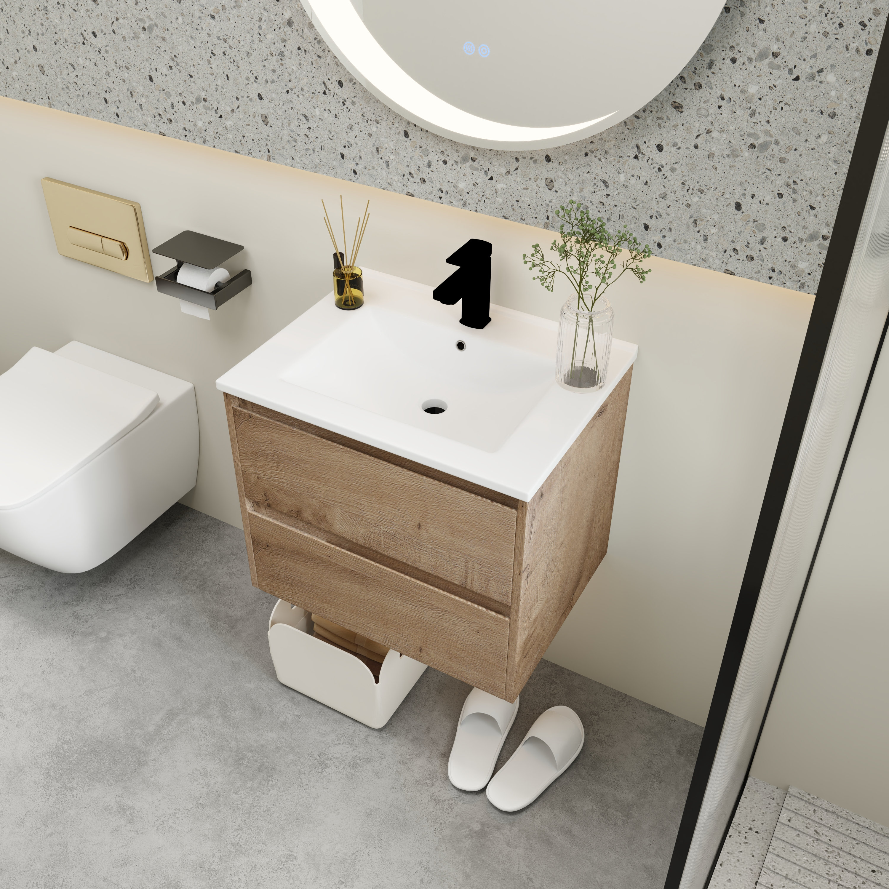 Ebern Designs Ensemble de meuble-lavabo simple mural 24 po Ashbel ...