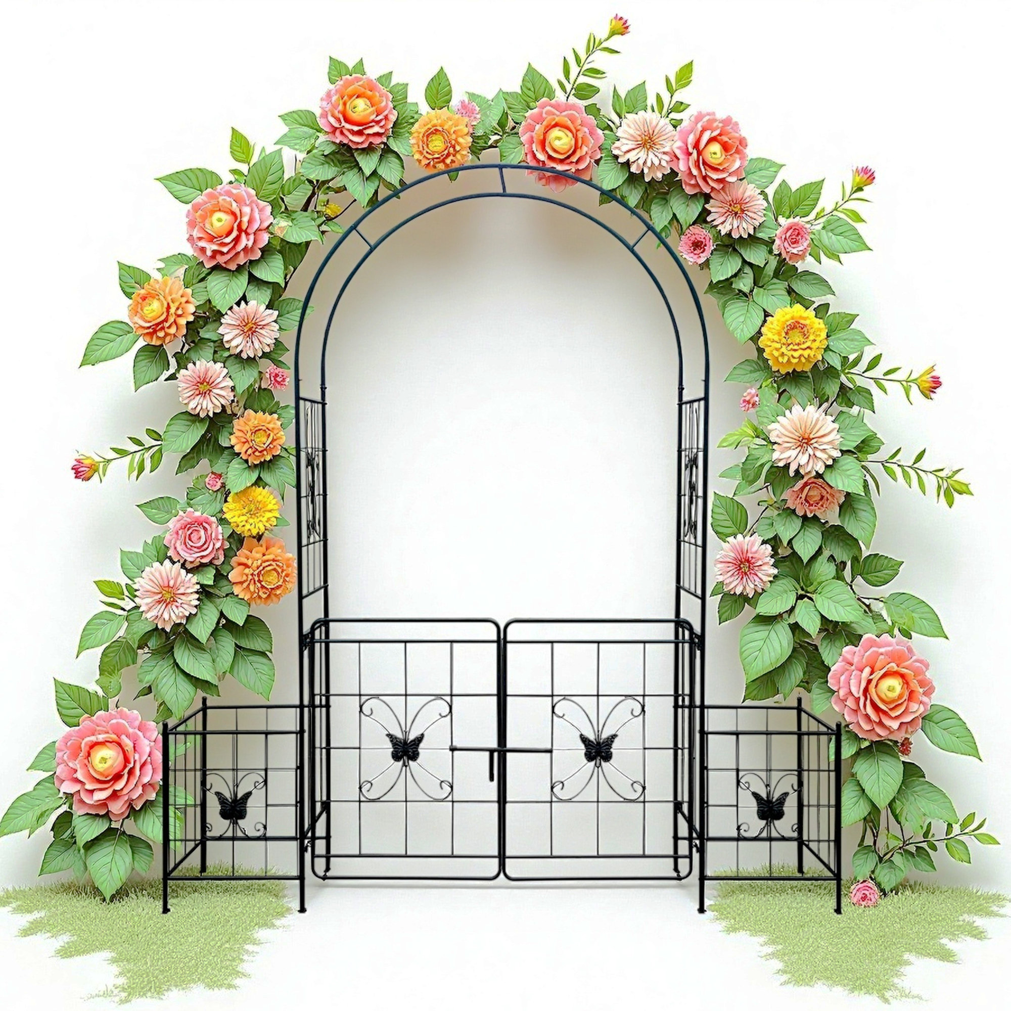 One Allium Way® 84.6" Garden Arched Trellis, Metal Garden Arch Arbor ...