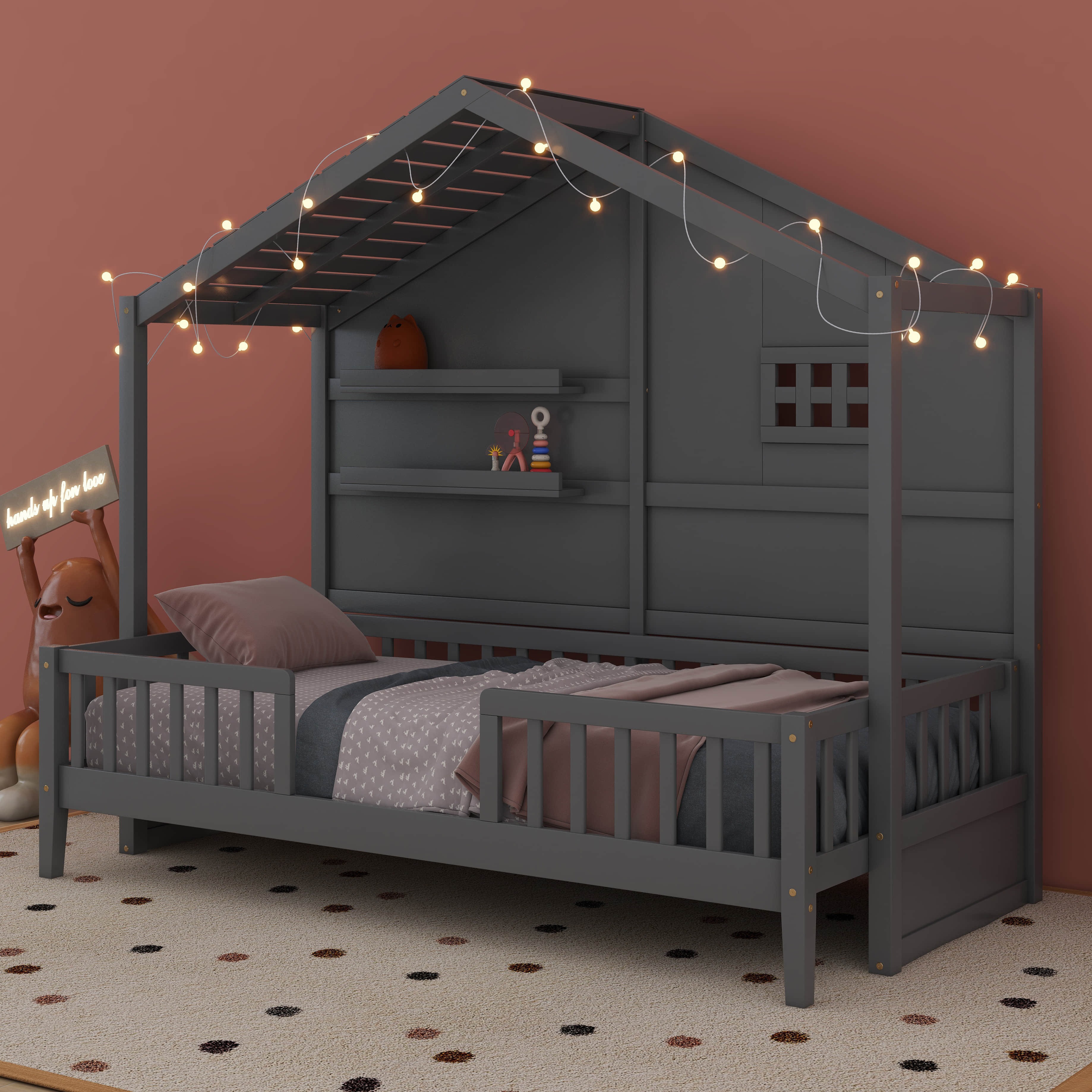 Harper Orchard Darina Twin Size House Bed with Shelves | Wayfair