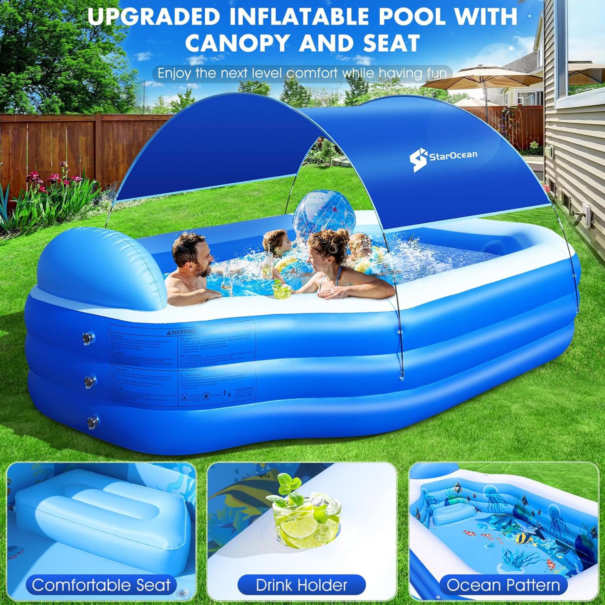 Textiles Hub Inflatable Pool With Canopy, 2024 Large Inflatable ...