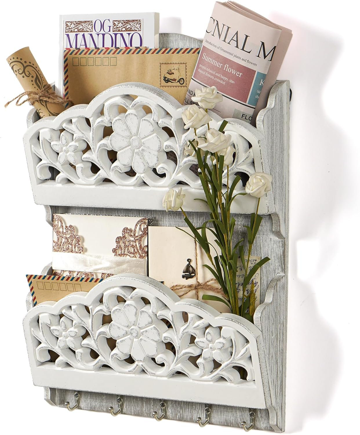 yitesiUSA 2-Slot Mail Organizer Wall Mount With 5 Key Hooks | Wayfair