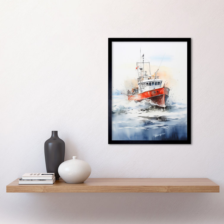 Breakwater Bay Trawler Fishing Boat Red Blue Rough Sea - Single Picture ...