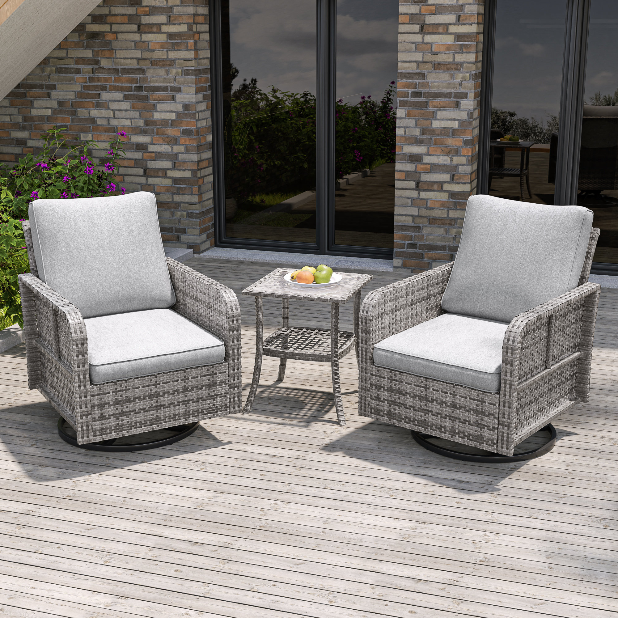 Dakota Fields 3 Pieces Outdoor Patio Furniture Sets, Swivel Rocker ...