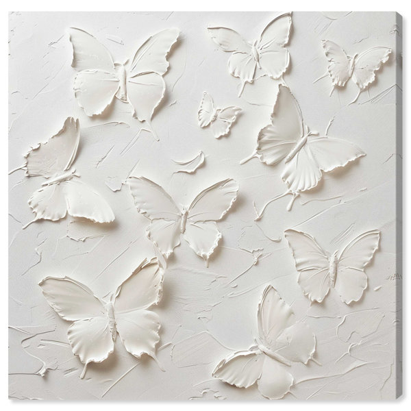 Art Remedy Butterflies In Ivory Canvas Elegant White Gold Wall Art by ...