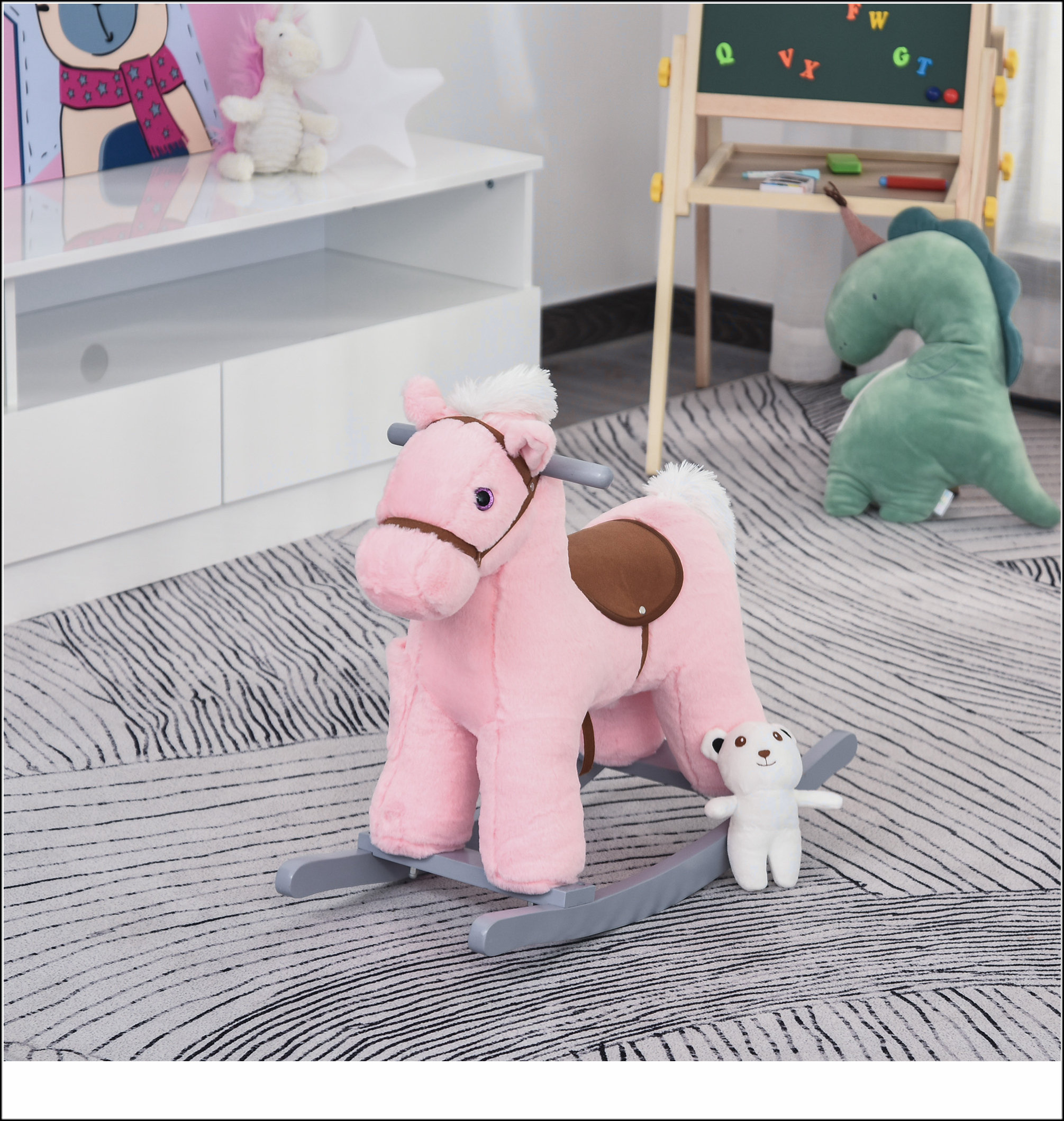 Zoomie Kids Qaba Kids Plush Ride-On Rocking Horse with Bear Toy ...