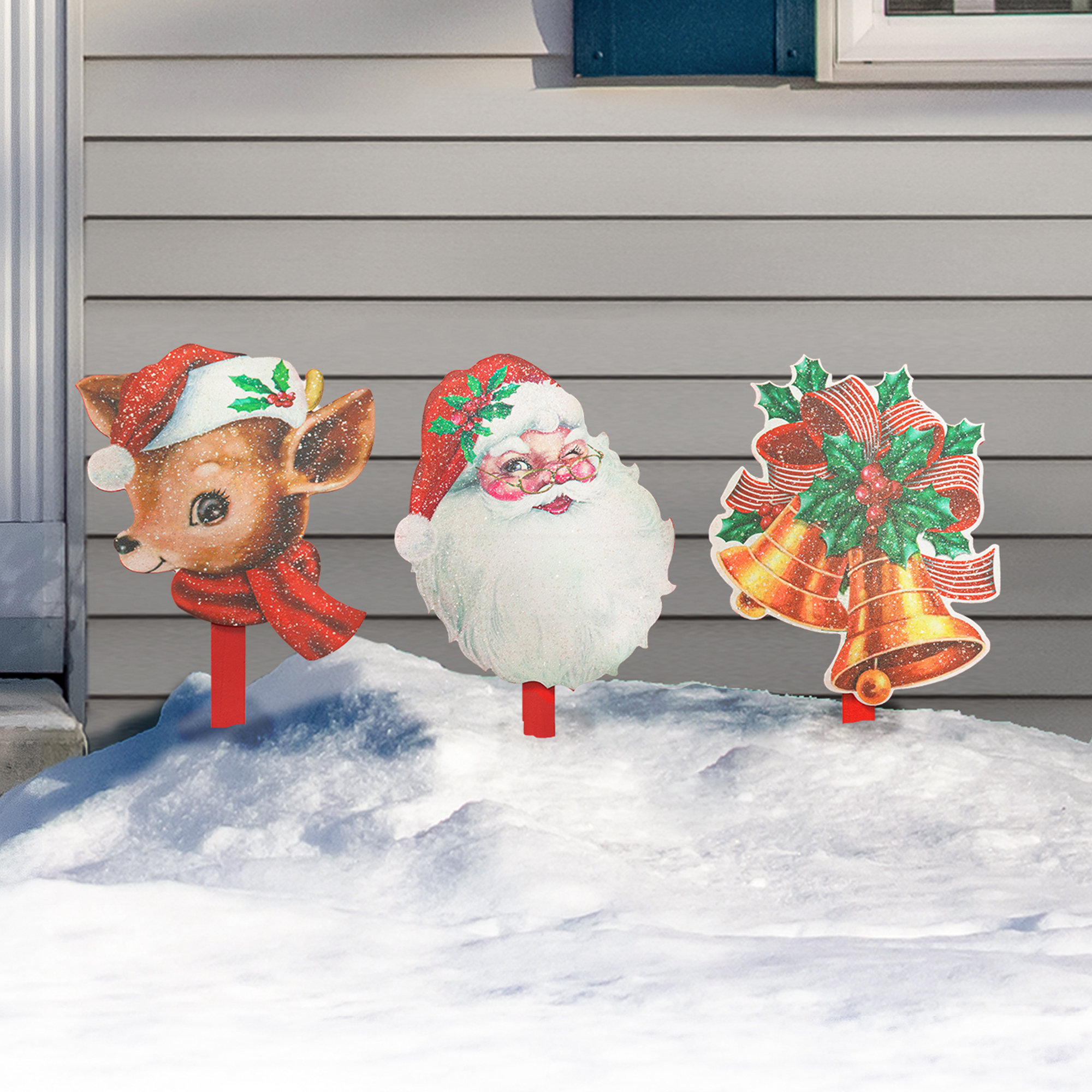 The Holiday Aisle® Kaajal 3 Piece Glitter Santa, Bell and Reindeer ...