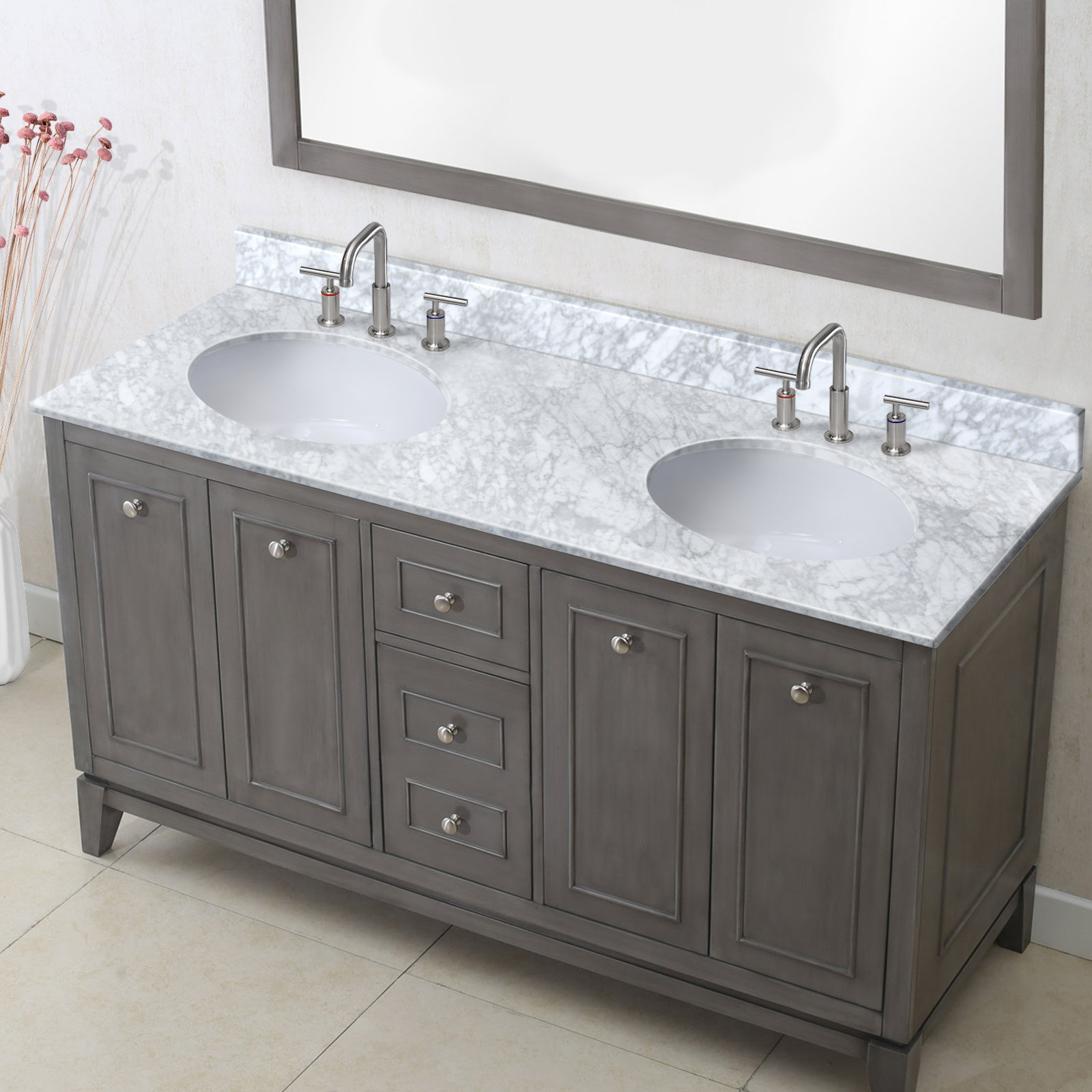VANITYFAIR 60'' Marble Vanity Top with Sink Faucet Holes | Wayfair