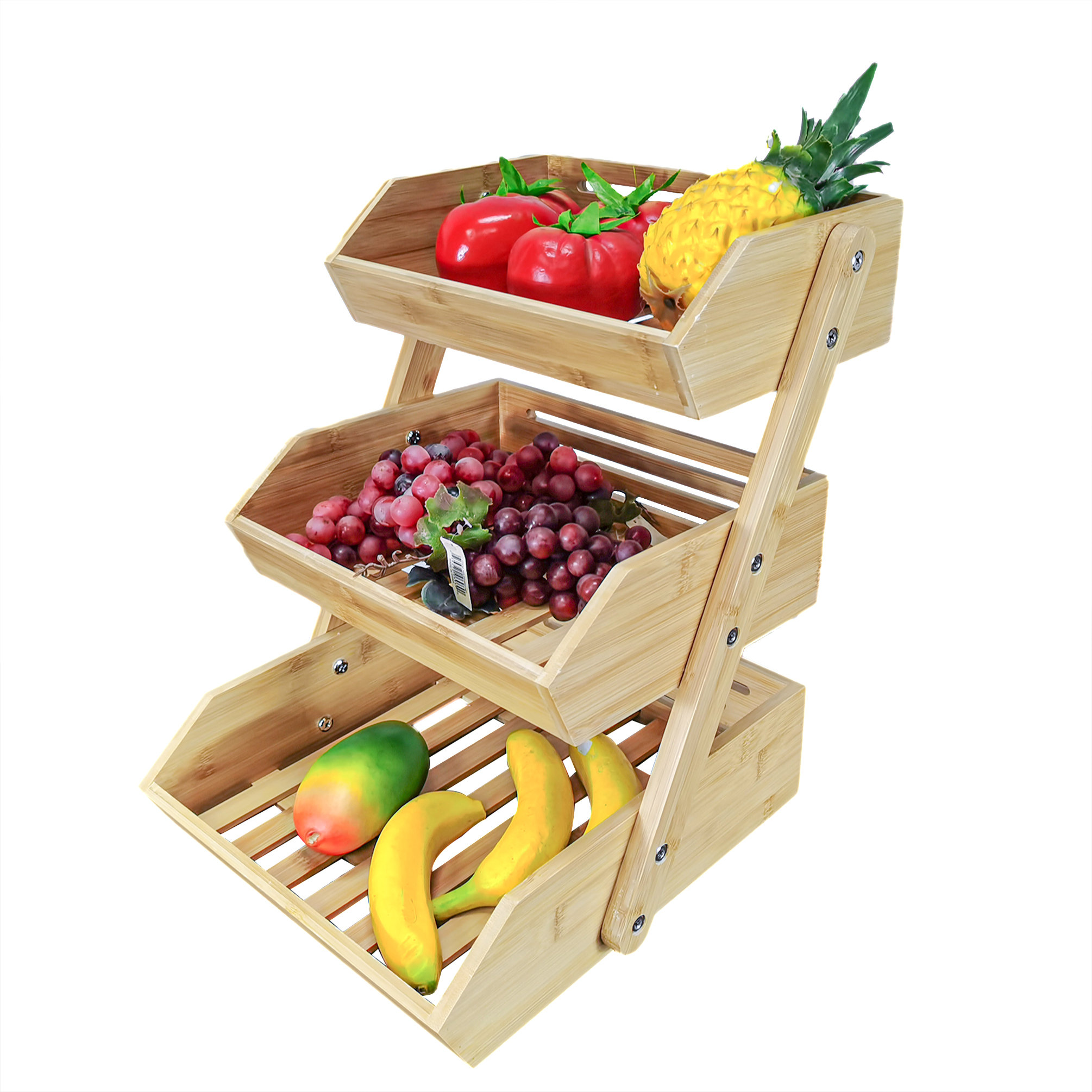 FixtureDisplays Bamboo Fruit Basket, 3 Tier Fruit Holder for Kitchen ...