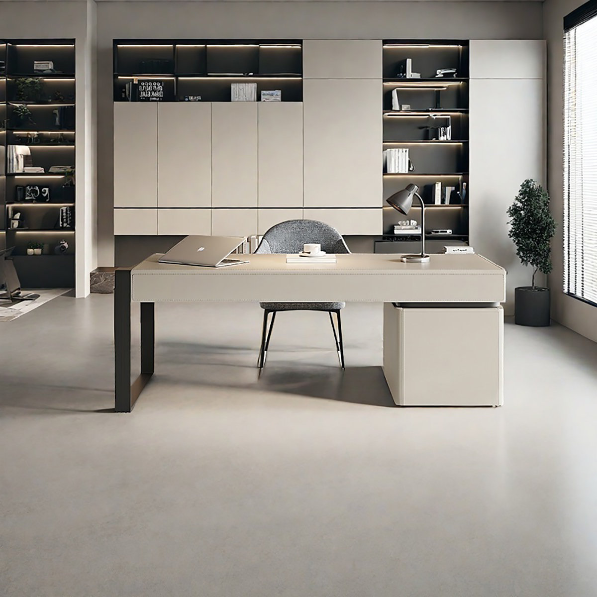 Coxambrey Modern Premium Off-White Saddle Leather Office Desk | Wayfair