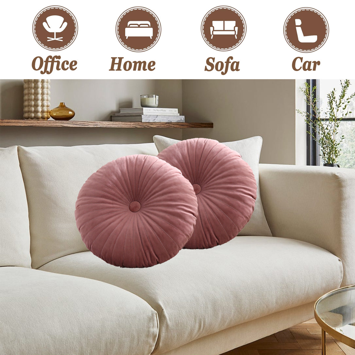 Kindred Home Velvet Round Throw Pillow for Sofa Decor 18-Inch (Set of 2 ...