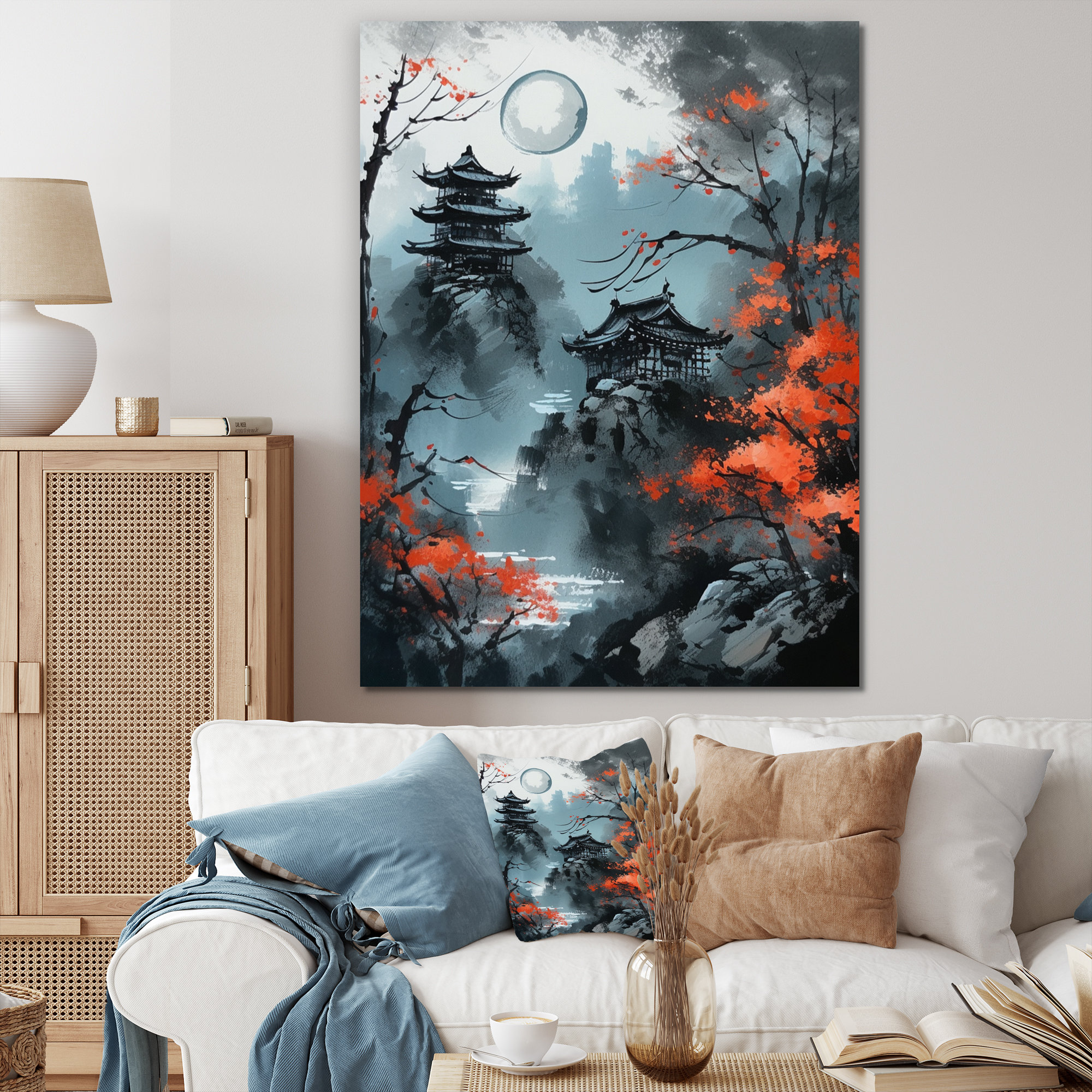 Red Barrel Studio® Moonset And Japonese Maple Tree V | Wayfair