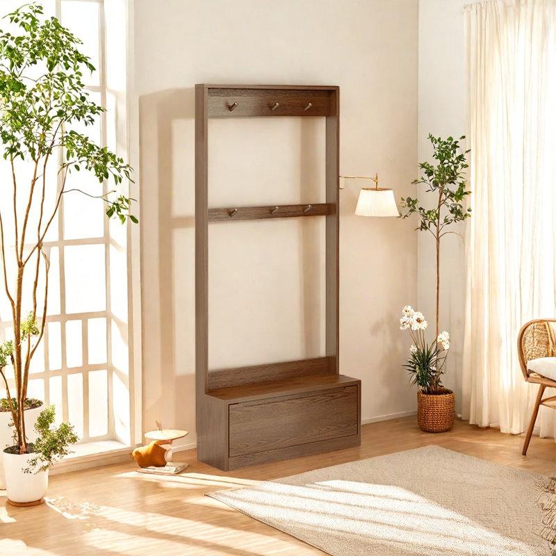 Elegant Home Furnishings.s Solid Oak Hall Tree with Shoe Storage Bench ...