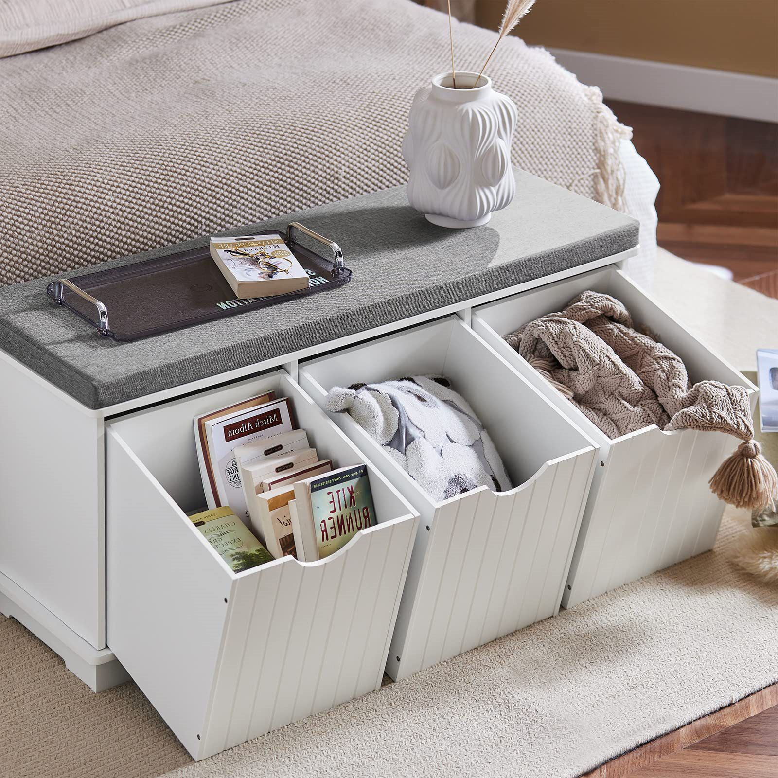 Hokku Designs White Storage Bench with Drawers | Wayfair