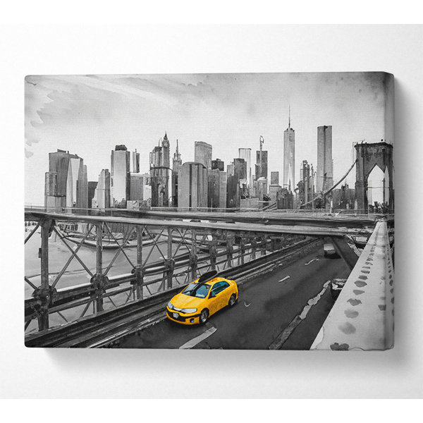 Latitude Run Yellow Cab On Brooklyn Bridge - Wrapped Canvas Art Prints ...
