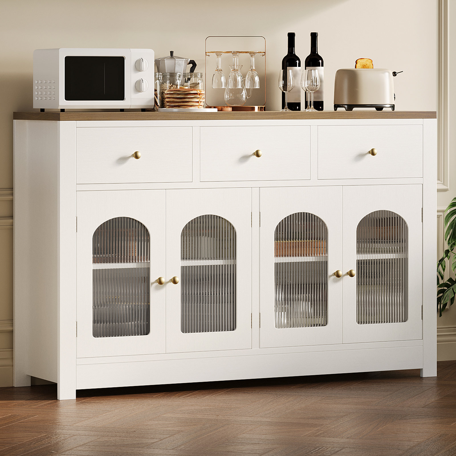 Ebern Designs Farmhouse Large Buffet Sideboard Cabinet,kitchen Cabinet Display Cabinet With ...