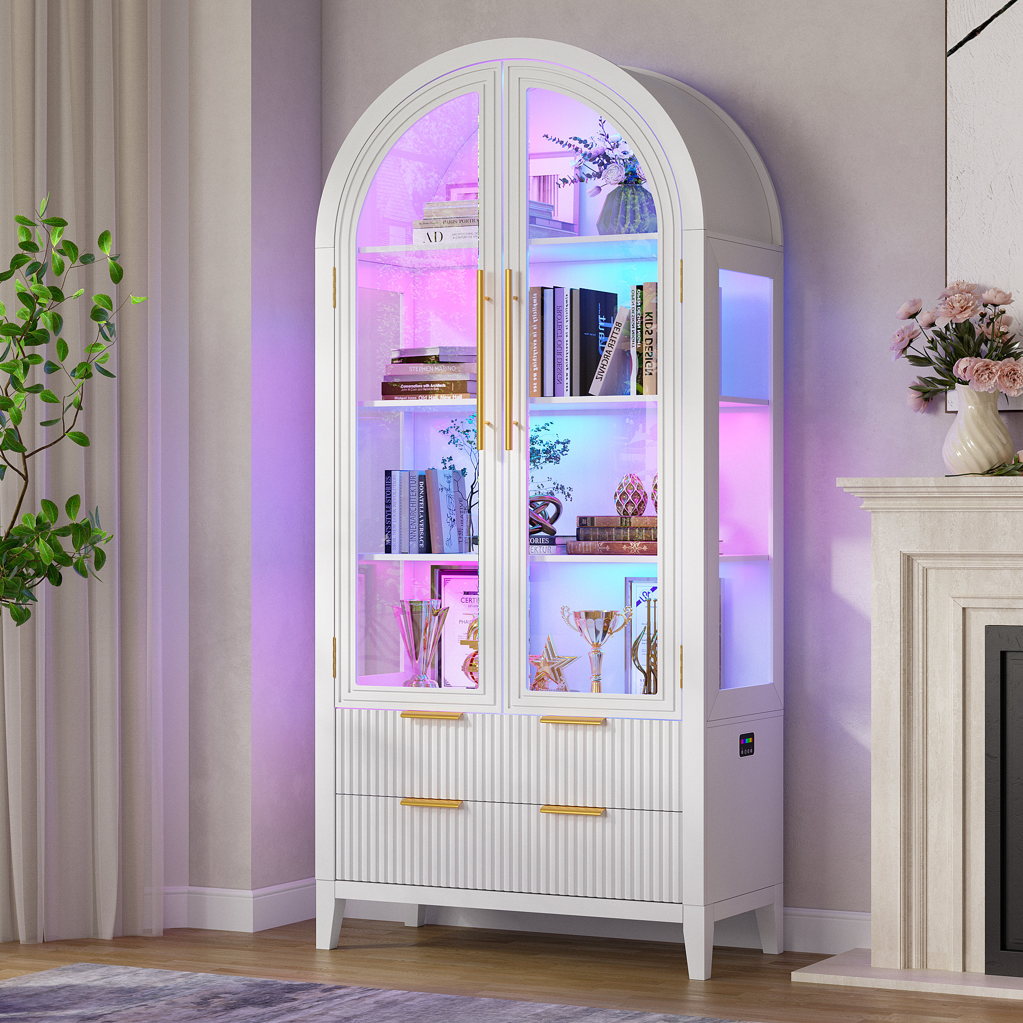 Metro Lane Freestanding Arch Display Cabinet With Color Led Light Modes ...