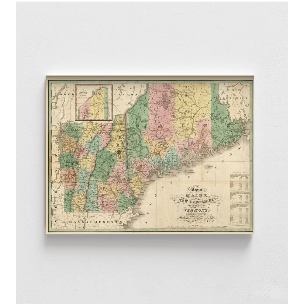 WeFrameArt New Hampshire Map, Framed Vintage Map Art, New Hampshire ...