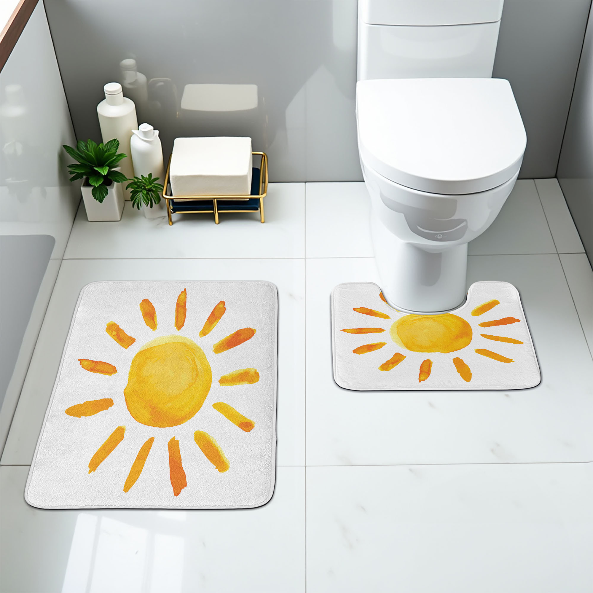 East Urban Home Yellow Bathroom Rug Set 2 Pieces Rectangle & Contour ...