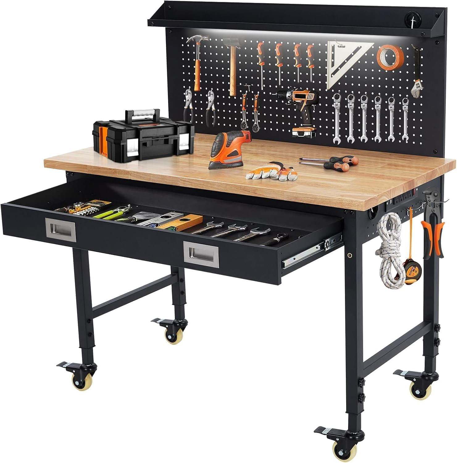 17 Stories 48''x24'' Adjustable Rolling Workbench, Heavy Duty Work ...