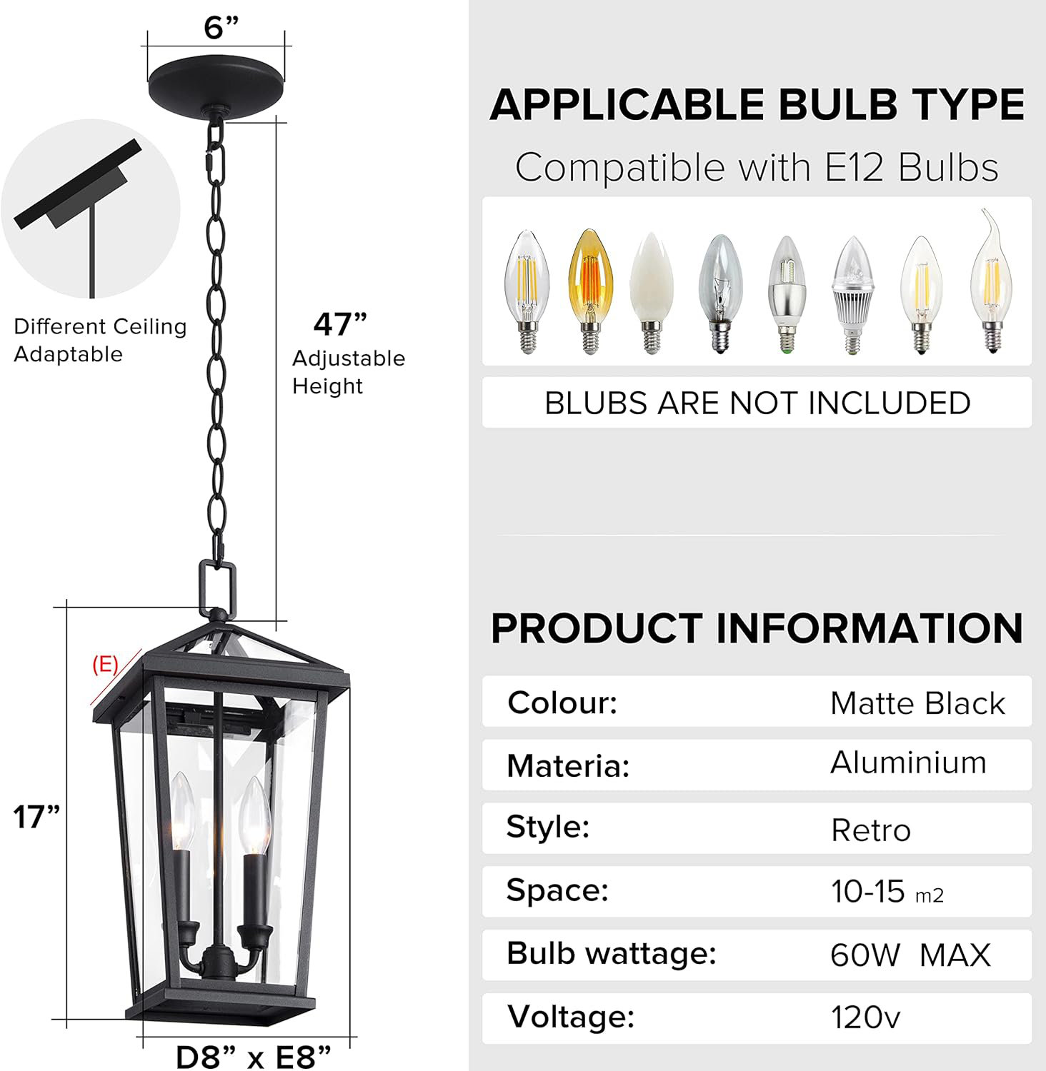 Gracie Oaks Adjustable Outdoor Pendant Light, Black Farmhouse Hanging ...